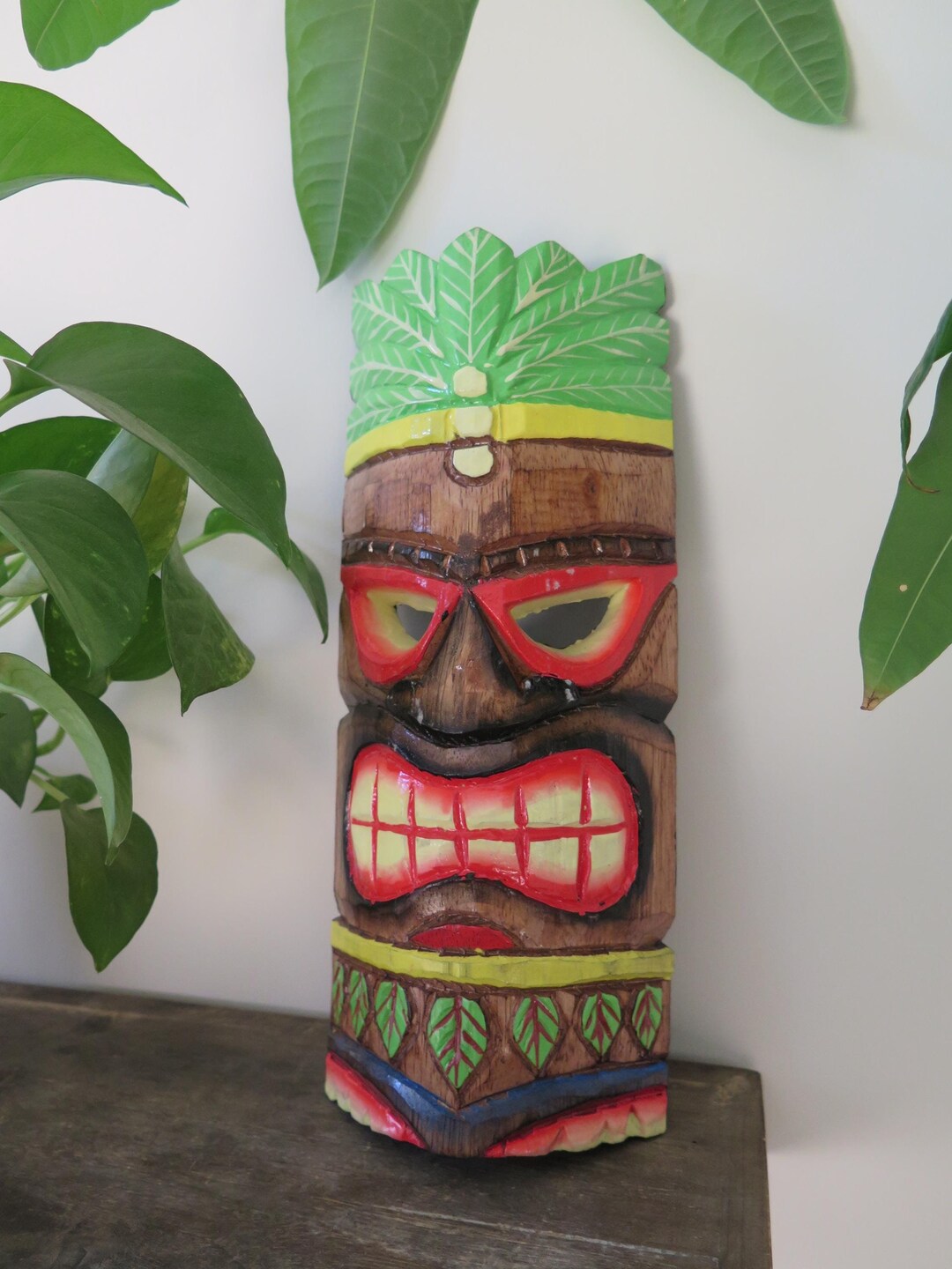 Hawaiian Hand Made Carved Wooden 12" Tiki Mask Wall Decor Hanging Tiki ...
