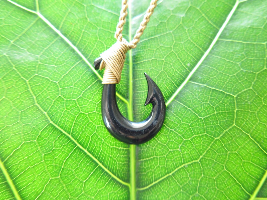 Tribal Hawaiian Black Fish Hook Buffalo Bone Necklace With Adjustable ...