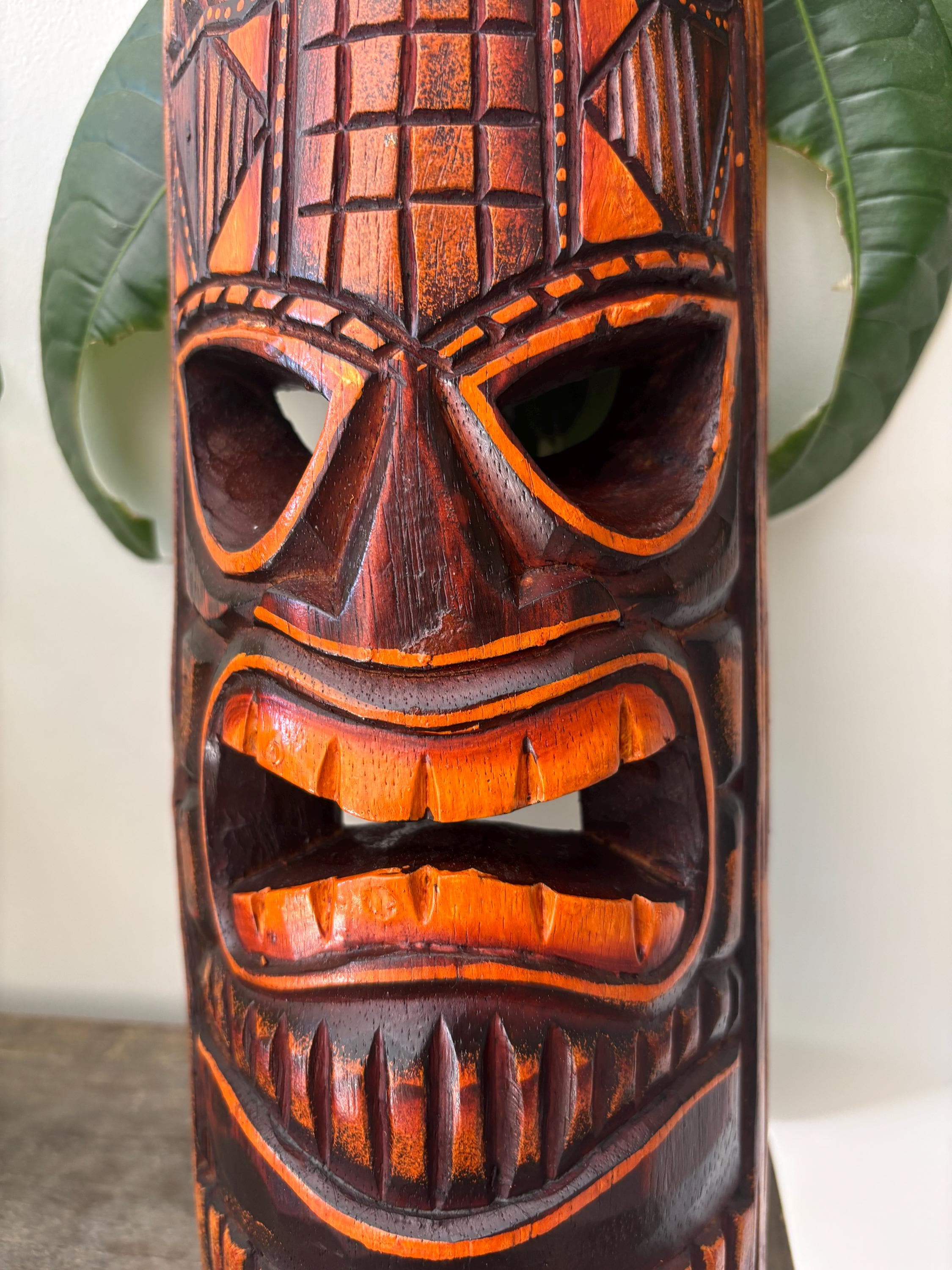 Hawaiian Hand Made Carved Wooden 12" Tiki Mask Wall Decor Hanging Tiki ...