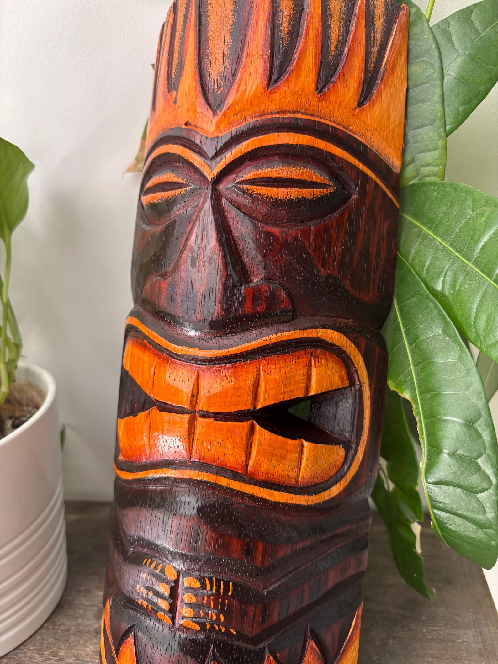 Hawaiian Hand Made Carved Wooden 12" Tiki Mask Wall Decor Hanging Tiki ...