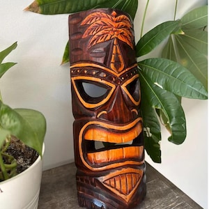 Hawaiian Hand Made Carved Wooden 12" Tiki Mask Wall Decor Hanging Tiki ...