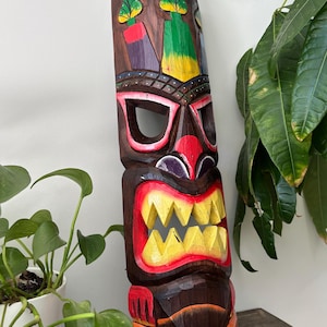 Hawaiian Hand Made Set of 3 Carved Wooden 19.5" Painted Tiki Mask ...