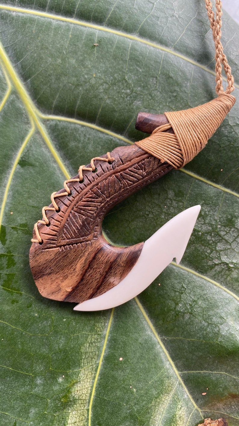 Tribal Carving Wood & White Buffalo Bone Fish Hook Maori - Etsy