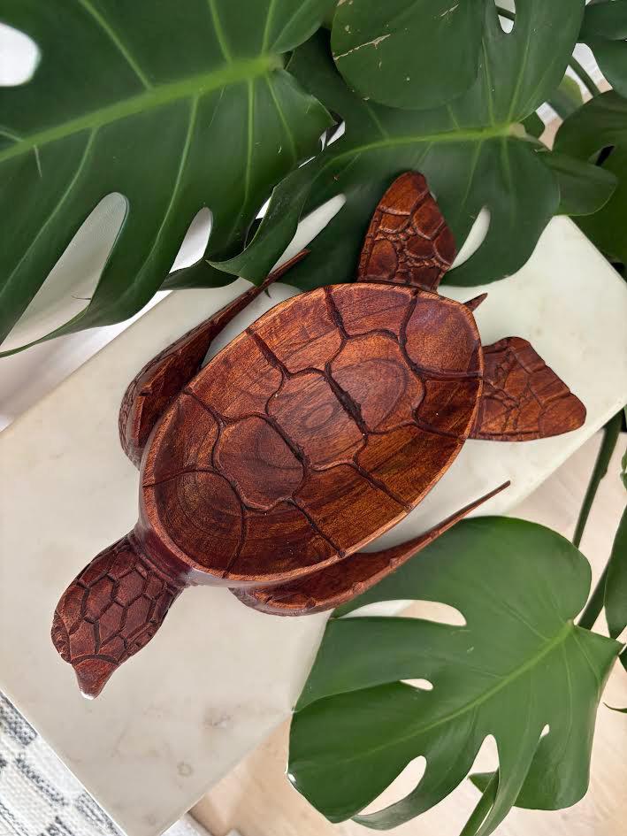 Hawaii Hand Made Home Decor Solid Wood Polynesian 12" Turtle Honu Dish ...