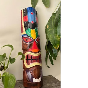 Hawaiian Hand Made Set of 3 Carved Wooden 19.5" Painted Tiki Mask ...