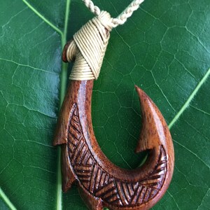 Koa Wood Pointed Fish Hook Tribal Design Maori Hei Matau Hawaiian ...