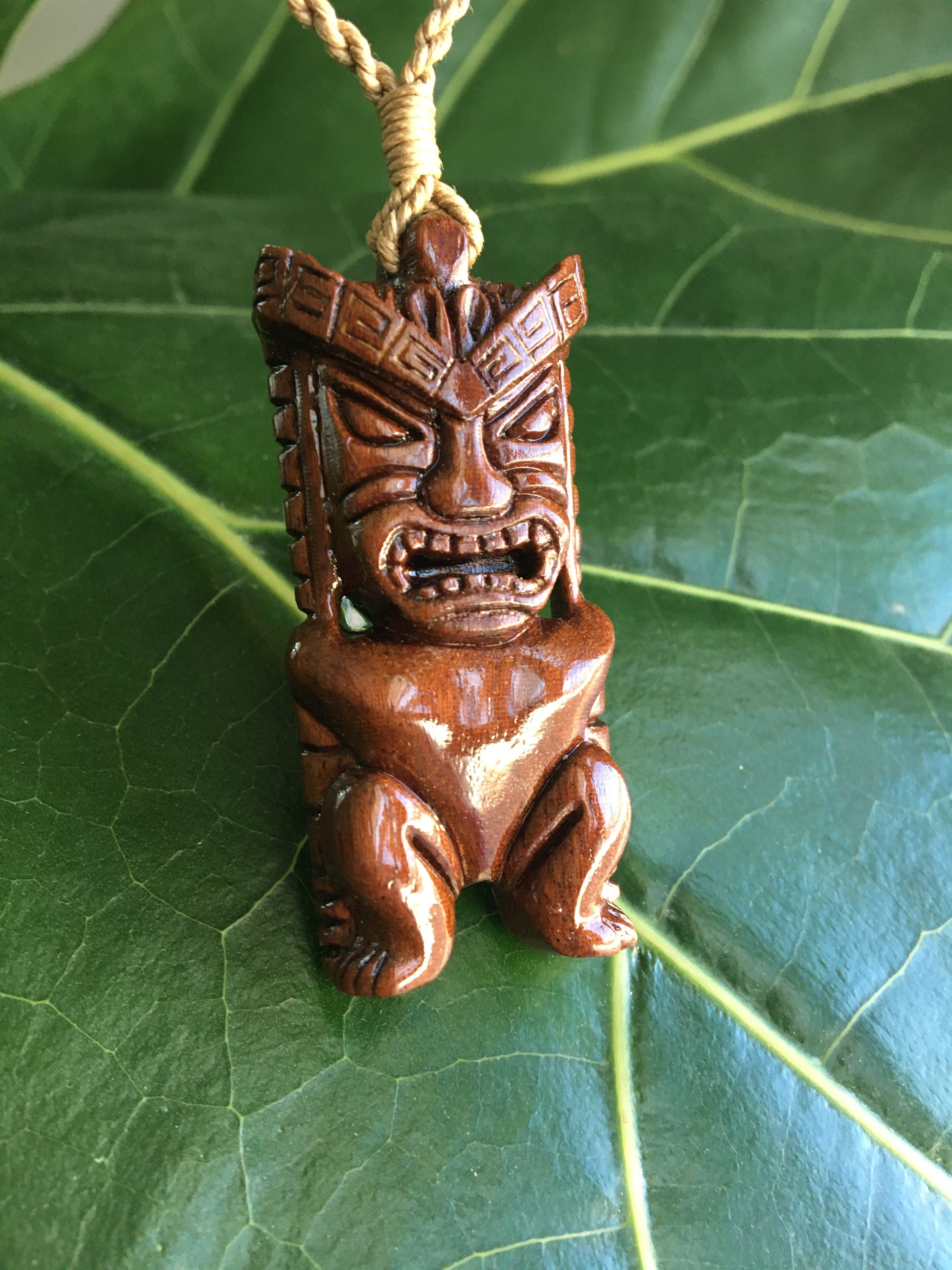 Koa Wood Hawaiian Tiki Man Polynesian Necklace Pendant Jewelry - Etsy