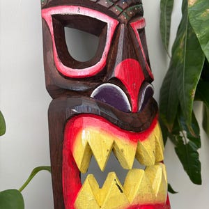 Hawaiian Hand Made Set of 3 Carved Wooden 19.5" Painted Tiki Mask ...