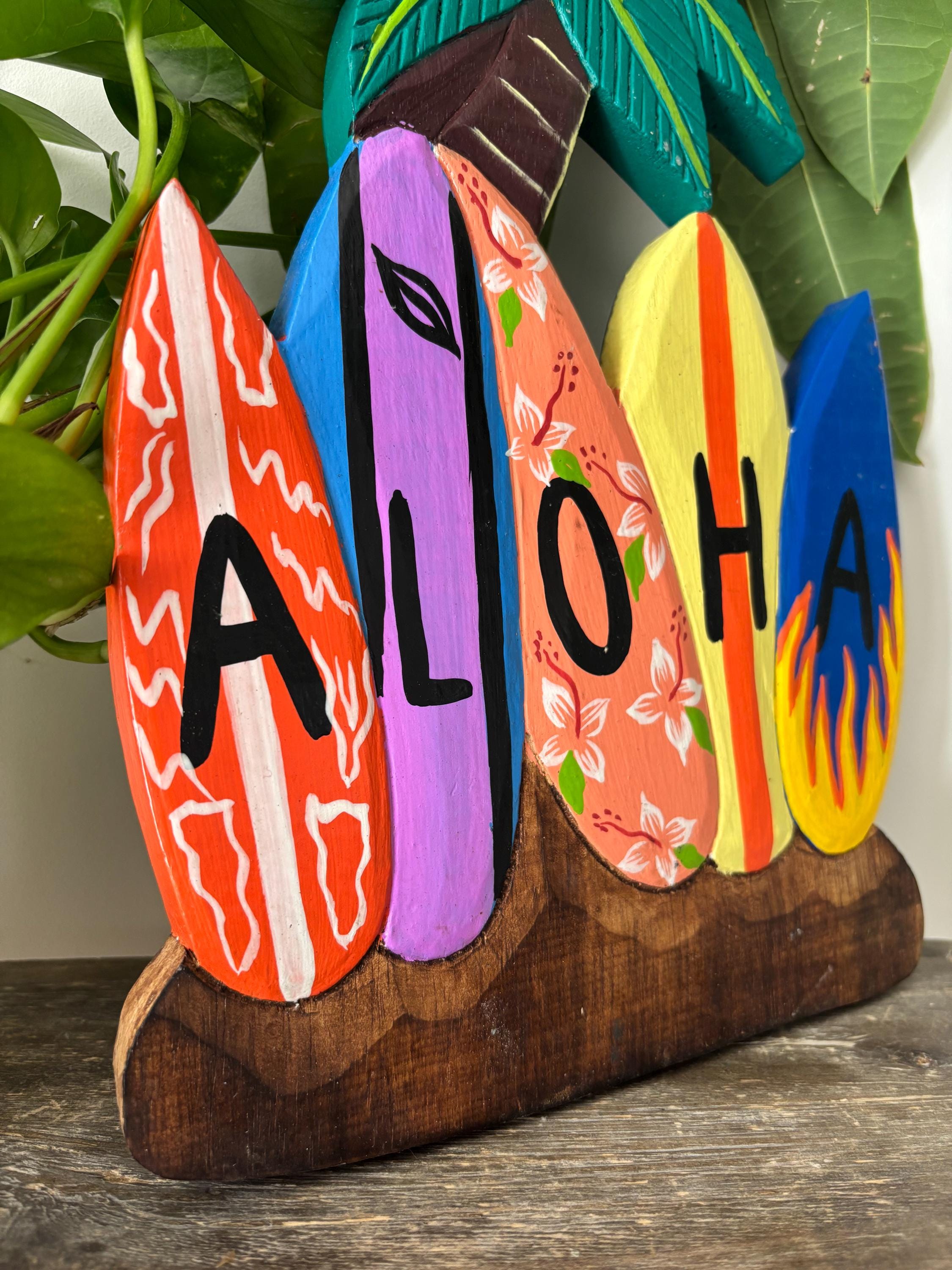Hawaii Hand Made Wall Hanging Decor Plaque Wood Sign Aloha Surfboard ...