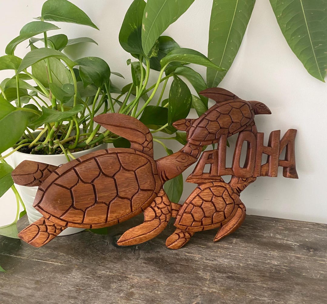 Hawaiian Hand Made Wall Hanging Decor Plaque Wood Carving Sign Turtle ...