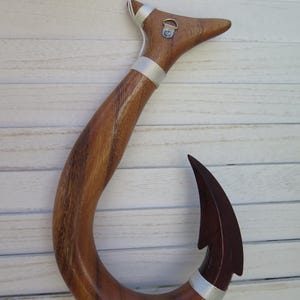 Hawaiian Hand Made Wall Decor Plaques Solid Wood Polynesian Fish Hook ...