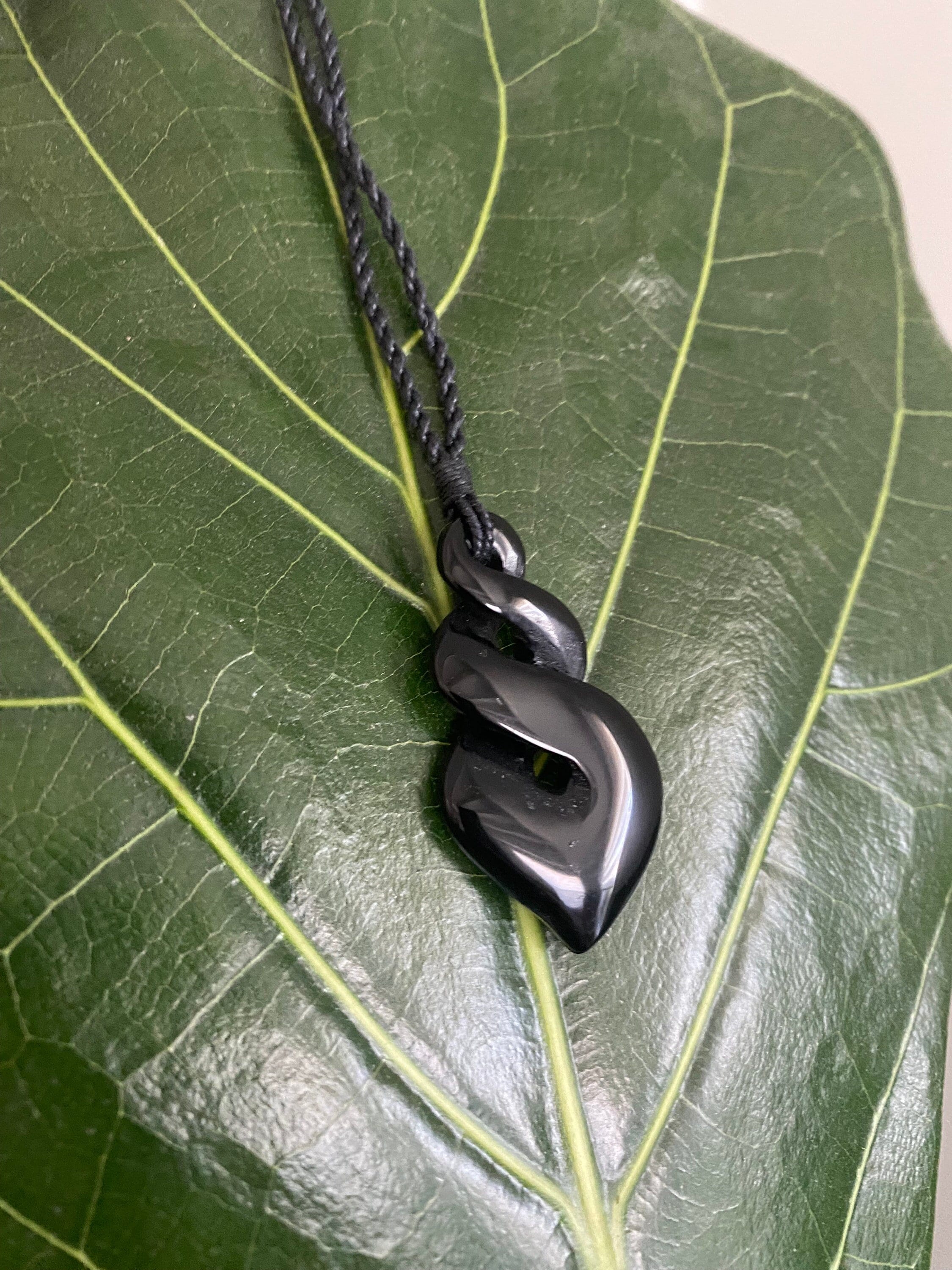 Genuine Black Jade Infinity Design Adjustable Black Hemp Cord Pendant ...