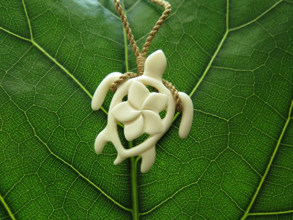 Hawaiian Honu Turtle Plumeria Outline White Buffalo Bone | Etsy
