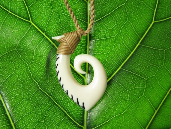 Carved Fish Hook White Black Buffalo Bone Tribal Hawaiian | Etsy