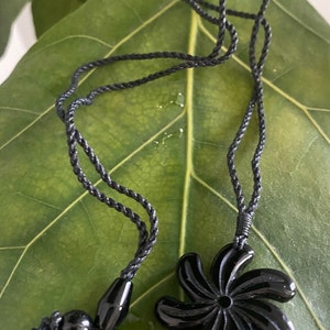 Genuine Black Jade Flower Design Adjustable Black Hemp Cord Pendant - Etsy
