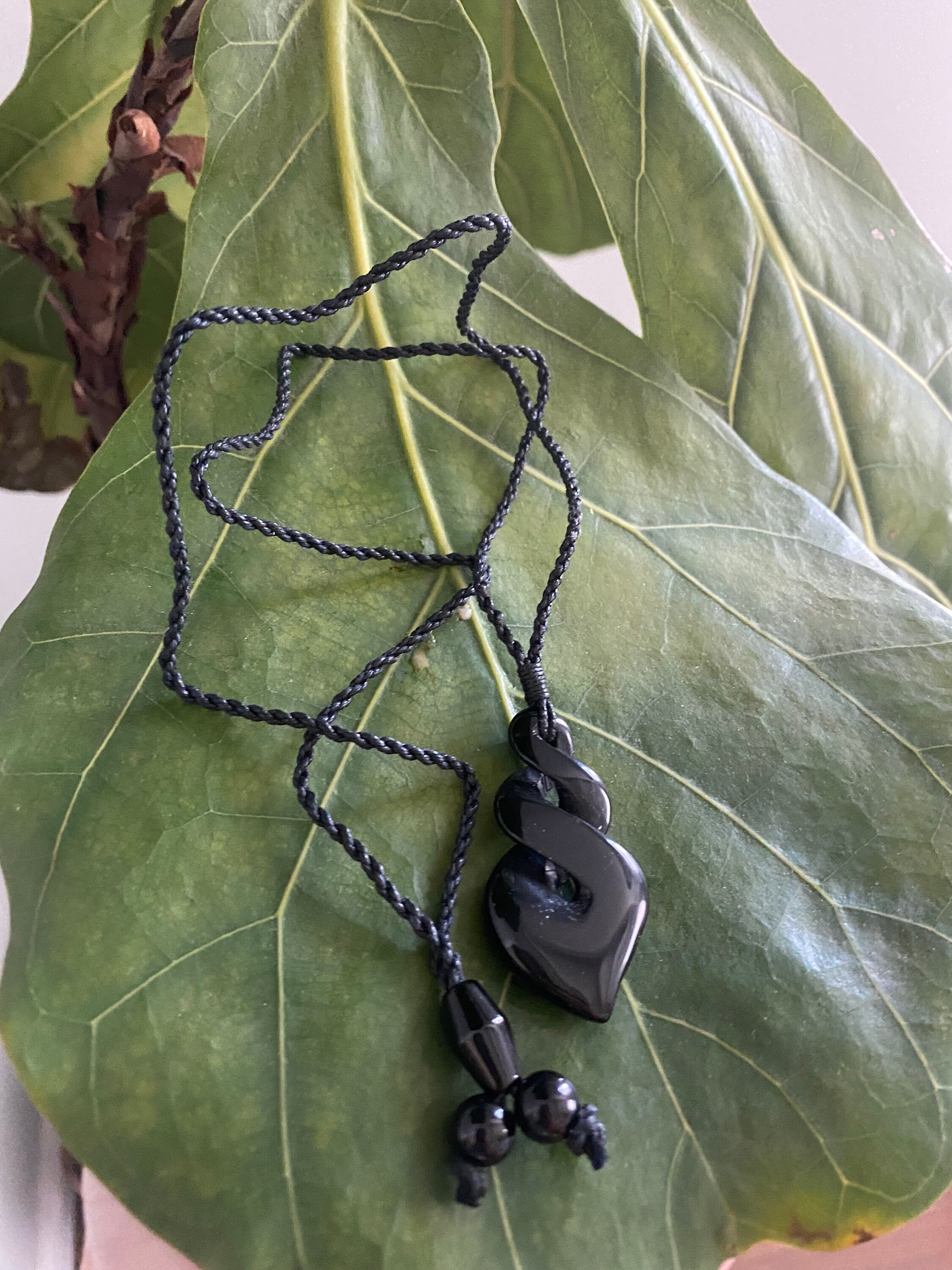 Genuine Black Jade Infinity Design Adjustable Black Hemp Cord Pendant ...
