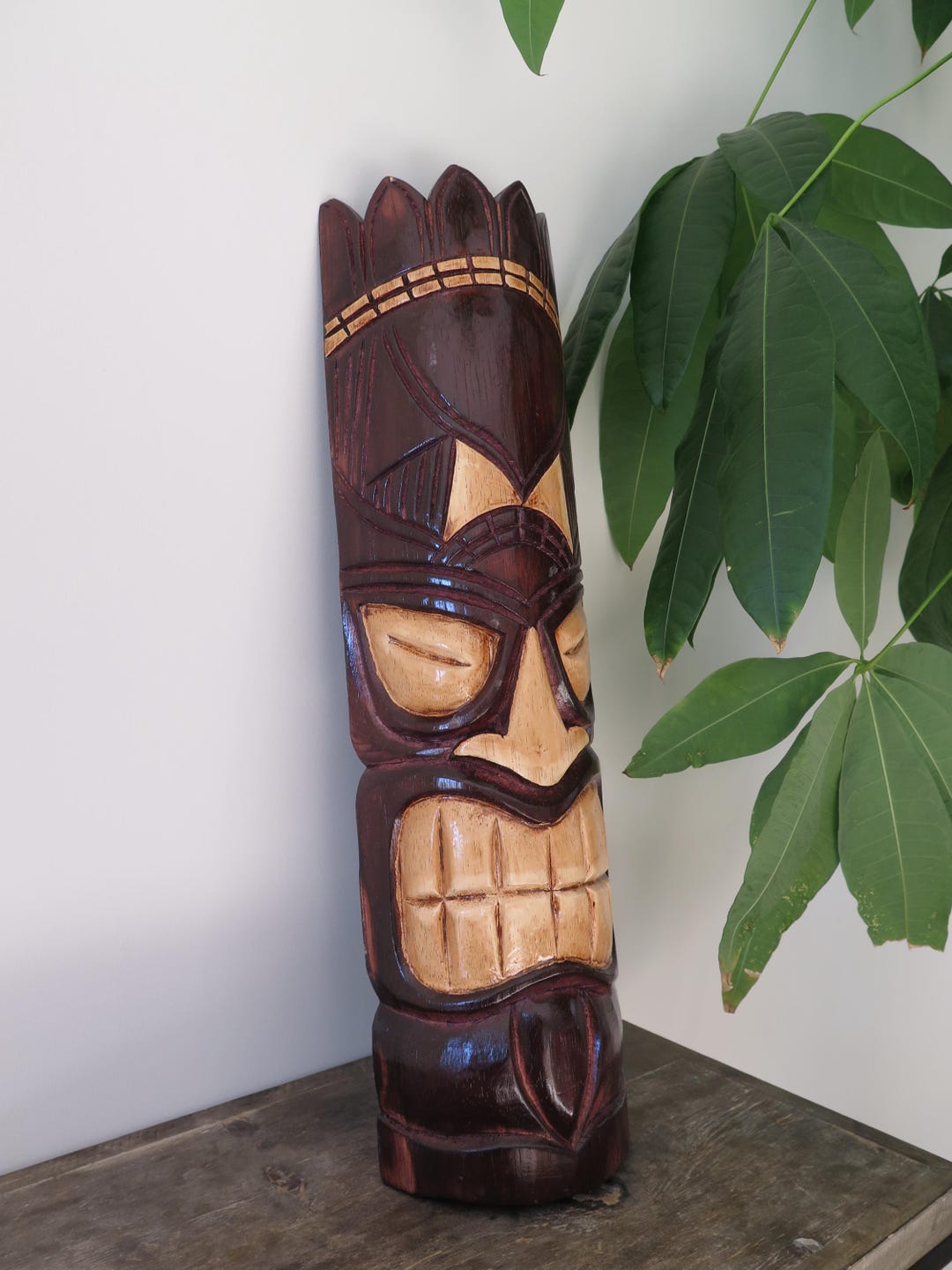 Hawaiian Hand Made Carved Wooden 19" Tiki Mask Wall Decor Hanging Tiki ...
