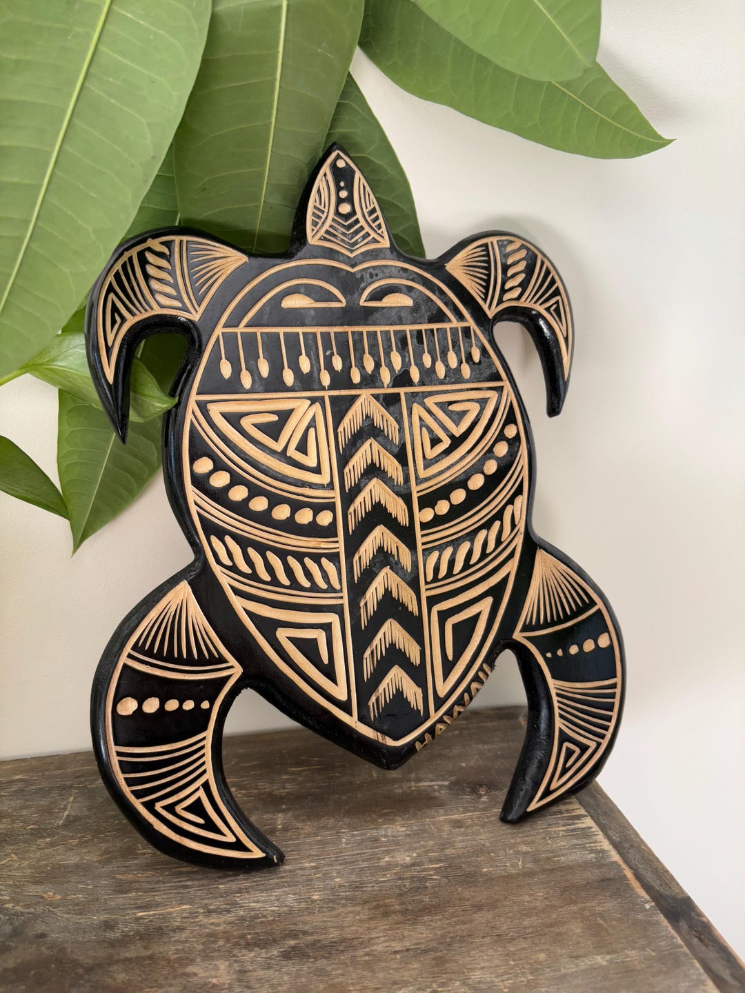 Hawaiian Hand Made Wall Hanging Decor Plaque Solid Carved Wood Turtle ...