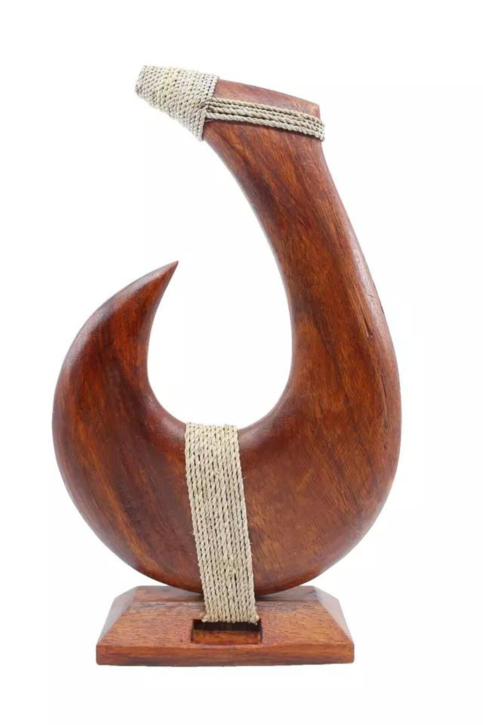 Hawaiian Hand Made Polynesian Wood Carved Fish Hook With Base Engraved ...