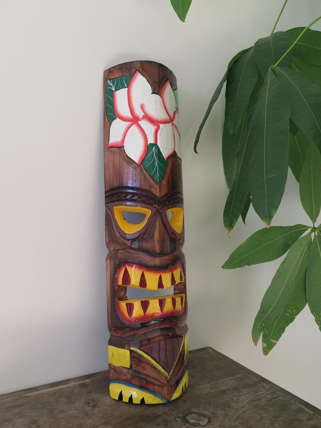 Hawaiian Hand Made Carved Wooden 19" Tiki Mask Wall Decor Hanging Tiki ...