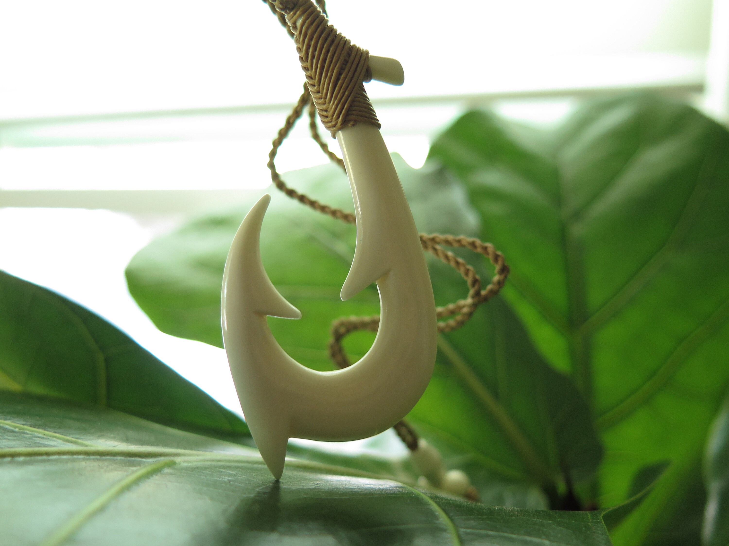 Natural Hawaiian Curved Fish Hook White Buffalo Bone Carved | Etsy