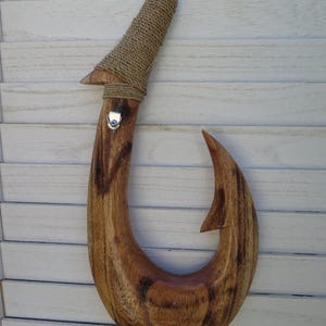 Hawaiian Hand Made Wall Decor Plaques Solid Wood Polynesian Fish Hook ...