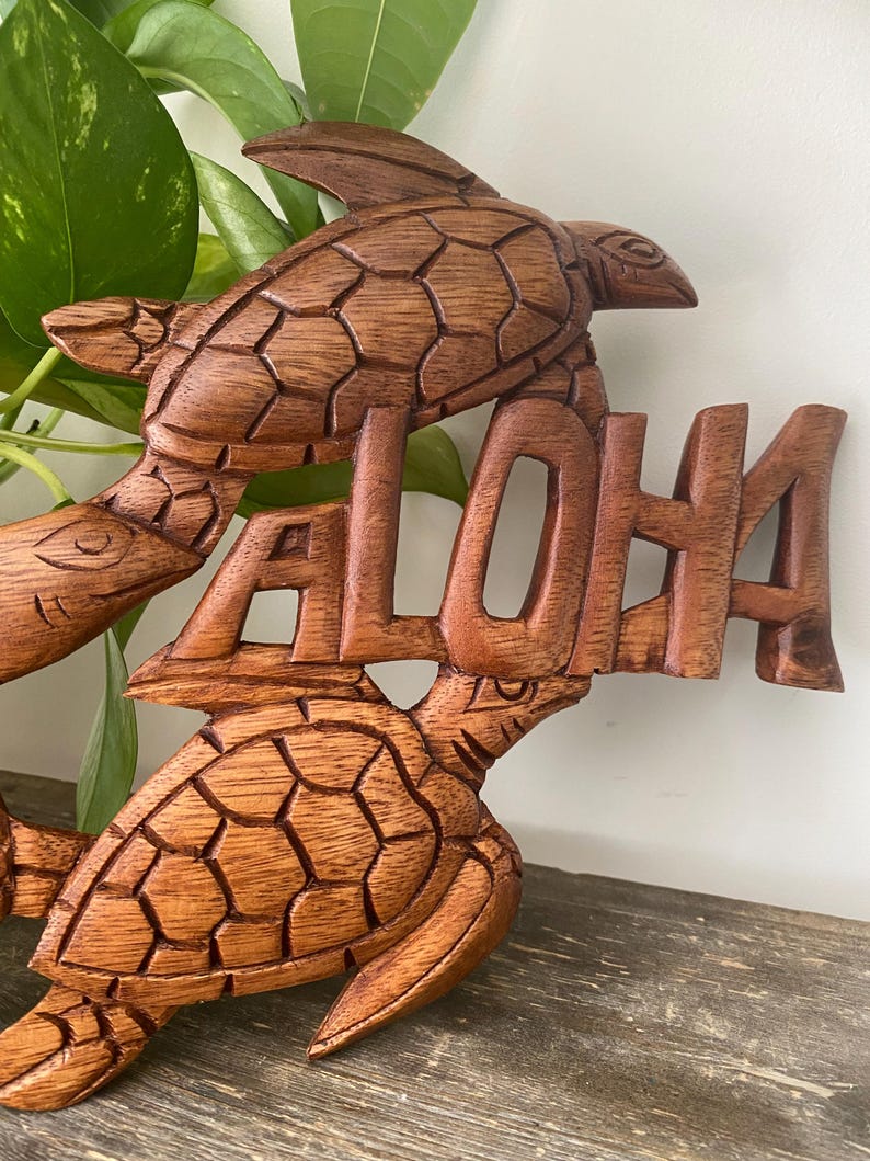 Hawaiian Hand Made Wall Hanging Decor Plaque Wood Carving Sign Turtle ...