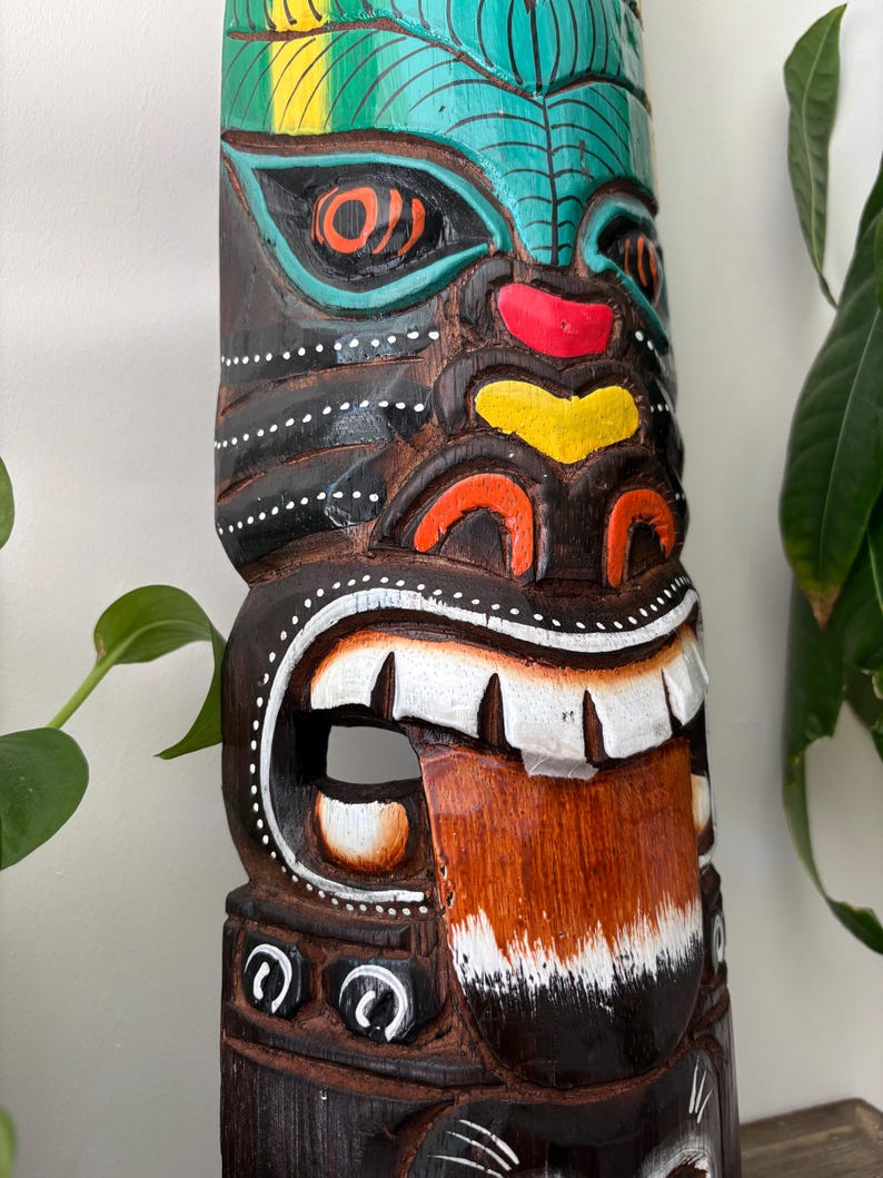 Hawaiian Hand Made Set of 3 Carved Wooden 19.5" Painted Tiki Mask ...