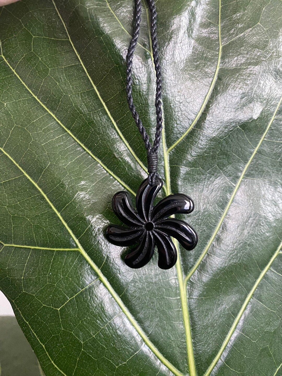 Genuine Black Jade Flower Design Adjustable Black Hemp Cord - Etsy