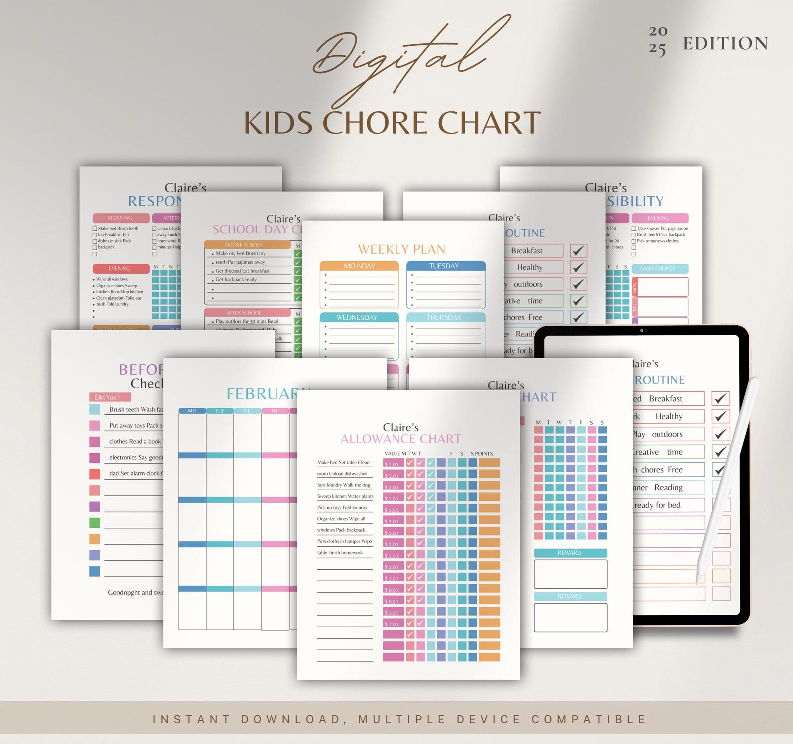 Kids Chore Chart | Printable Responsibility Tracker | Daily & Weekly ...