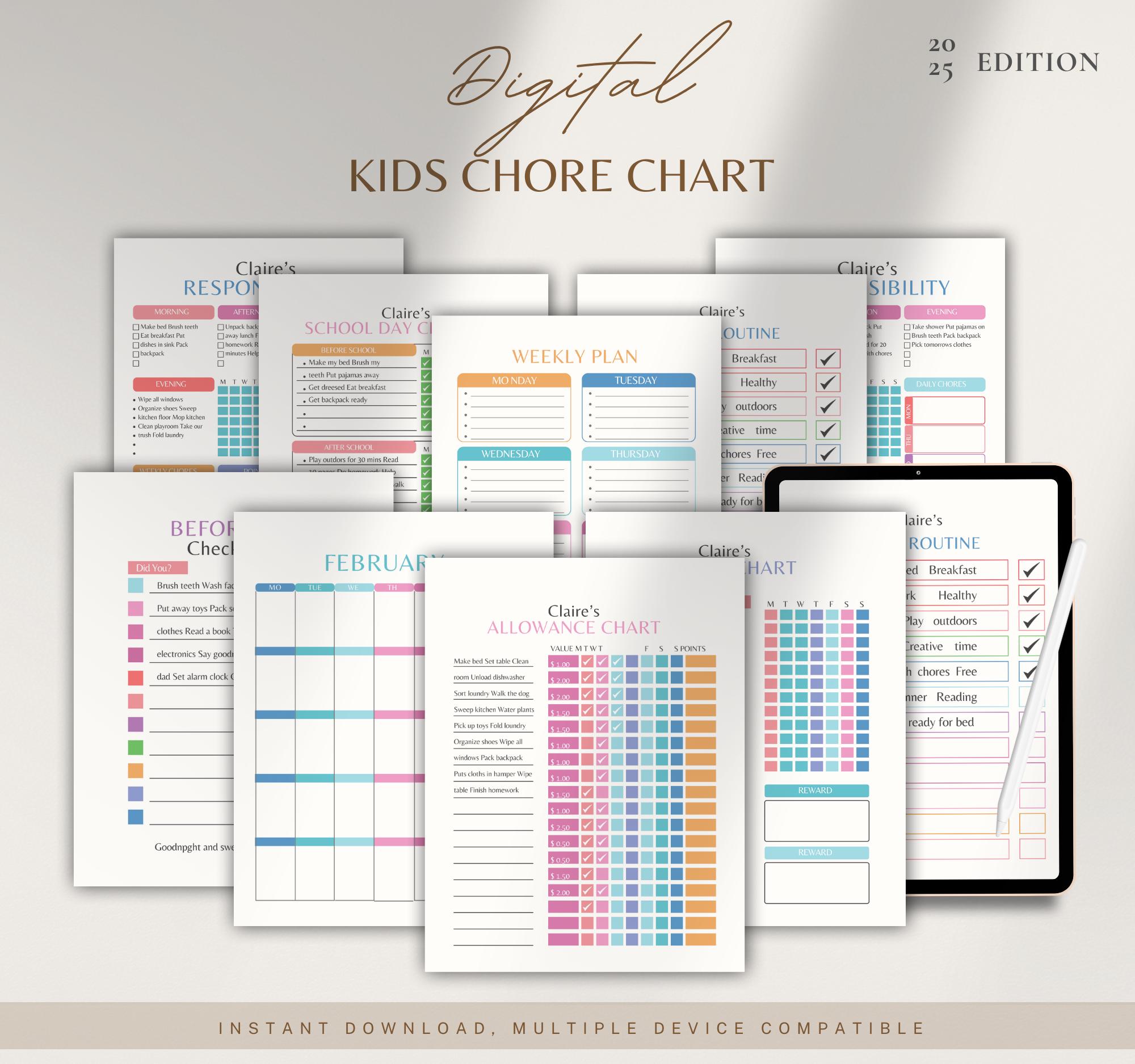 Kids Chore Chart | Printable Responsibility Tracker | Daily & Weekly ...
