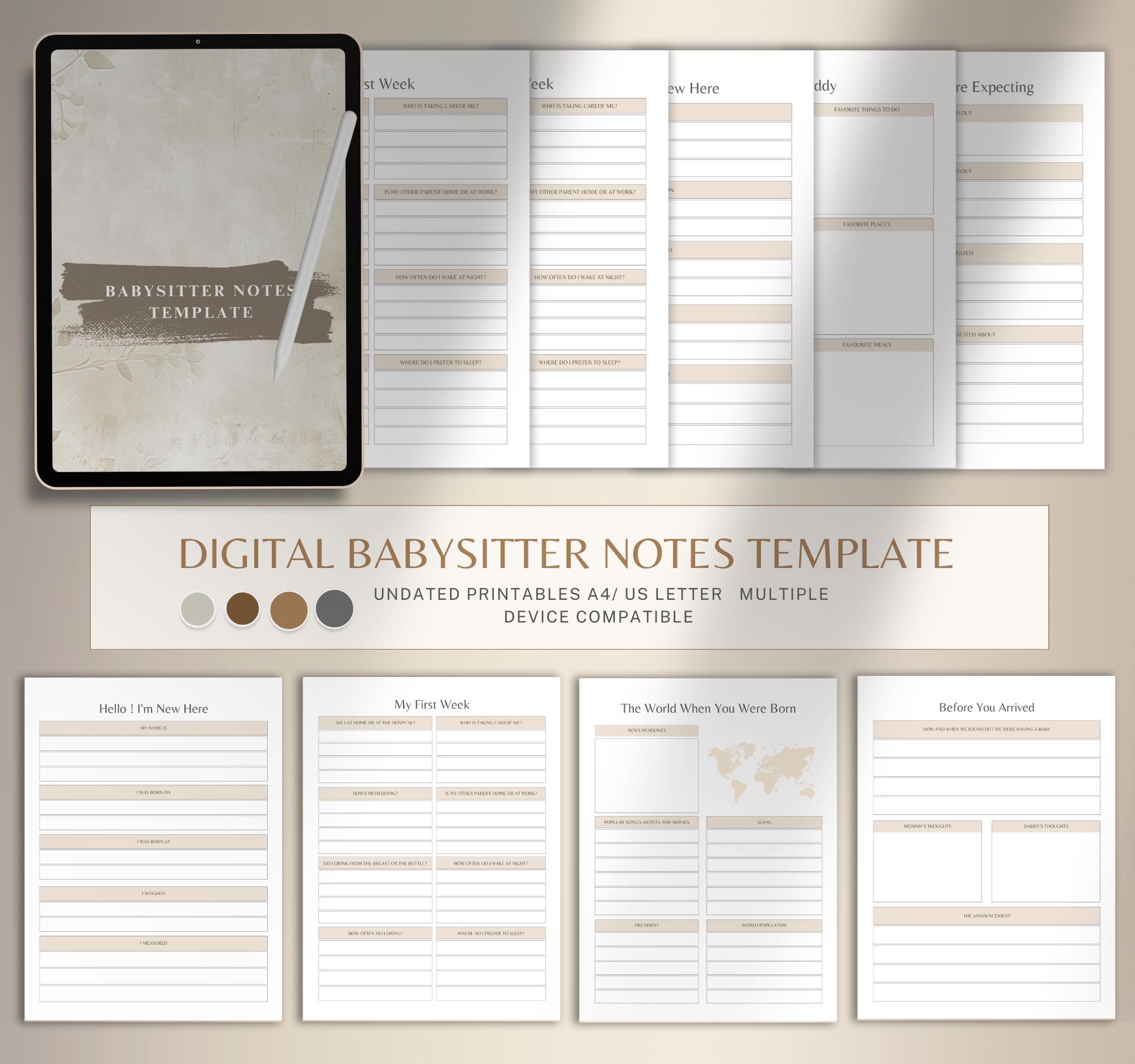 Babysitter Notes Template | Printable Childcare Organizer | Emergency ...