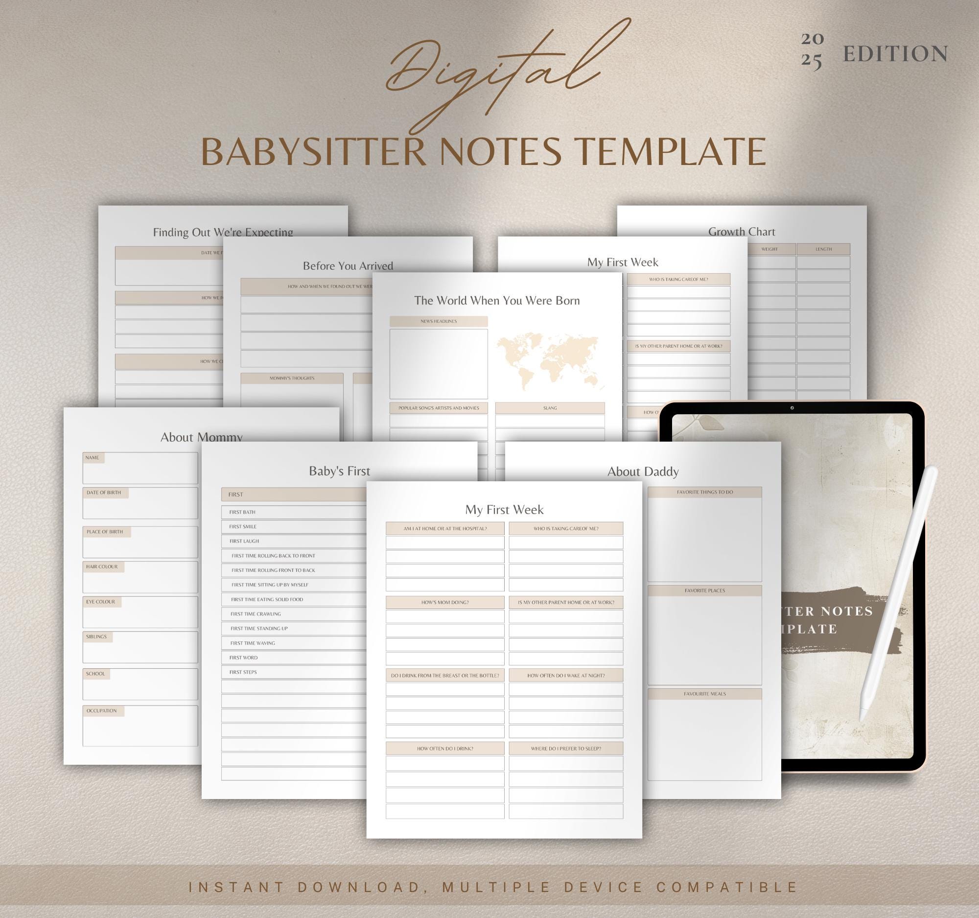 Babysitter Notes Template | Printable Childcare Organizer | Emergency ...
