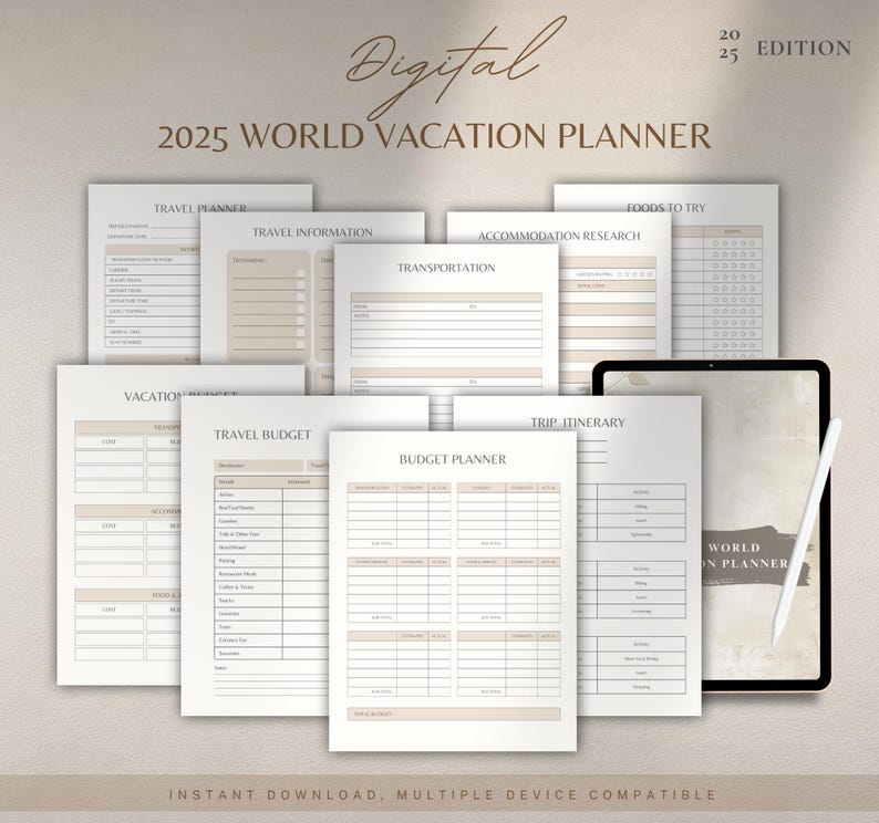 World Vacation Planner | Printable Travel Organizer | Trip Itinerary ...
