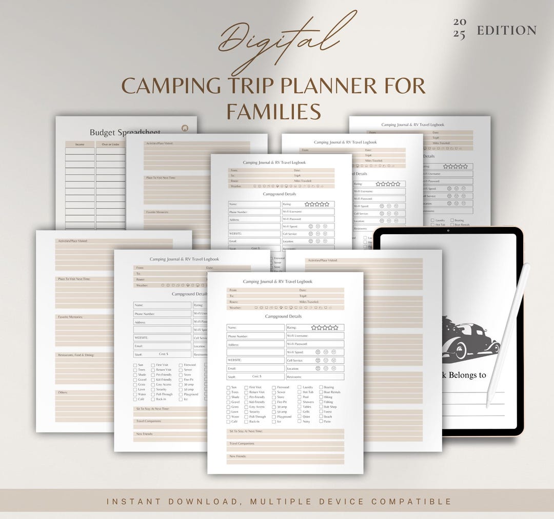 Camping Trip Planner for Families | Printable Travel Organizer | Packing List, Meal Planner ...