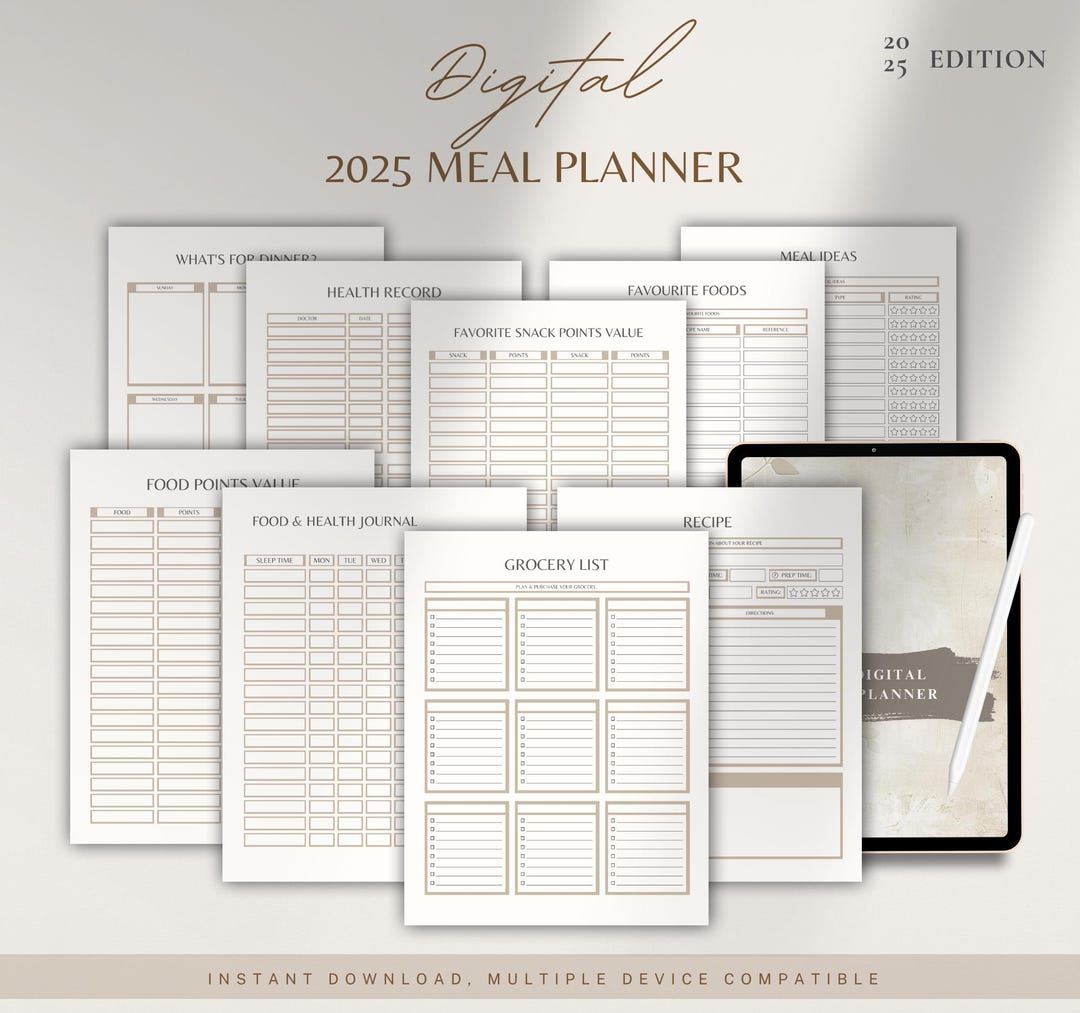 Printable Meal Planner | Weekly and Monthly Food Journal | Digital Meal ...
