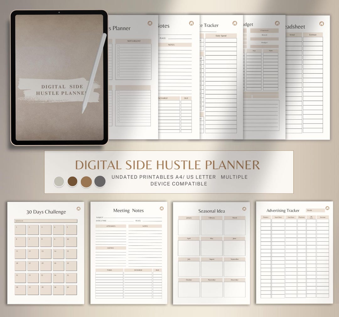 Digital Side Hustle Planner | Printable Business Organizer | Income ...