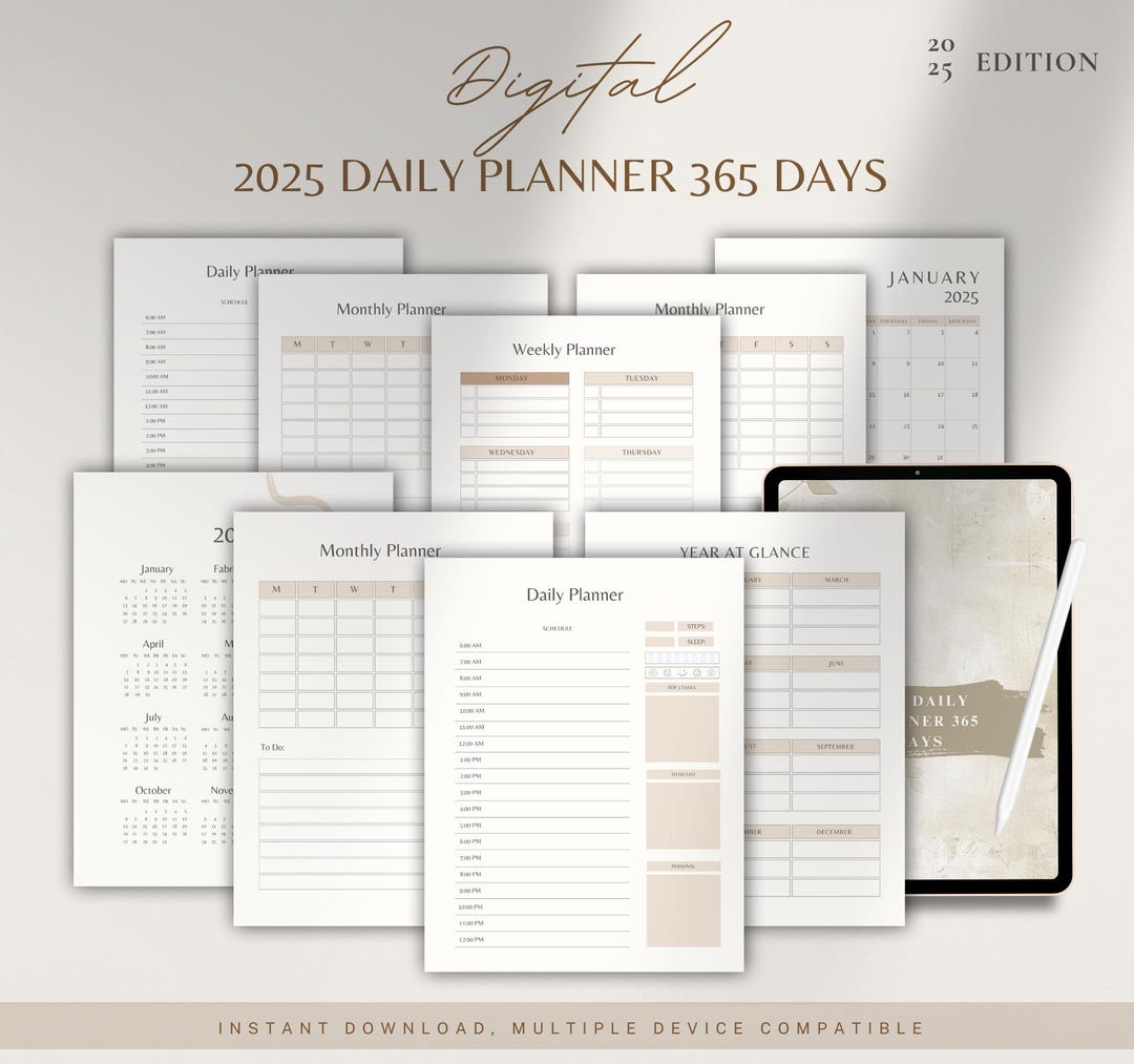 2025 Daily Planner 365 Days | Printable Yearly Organizer | Goal Setting ...