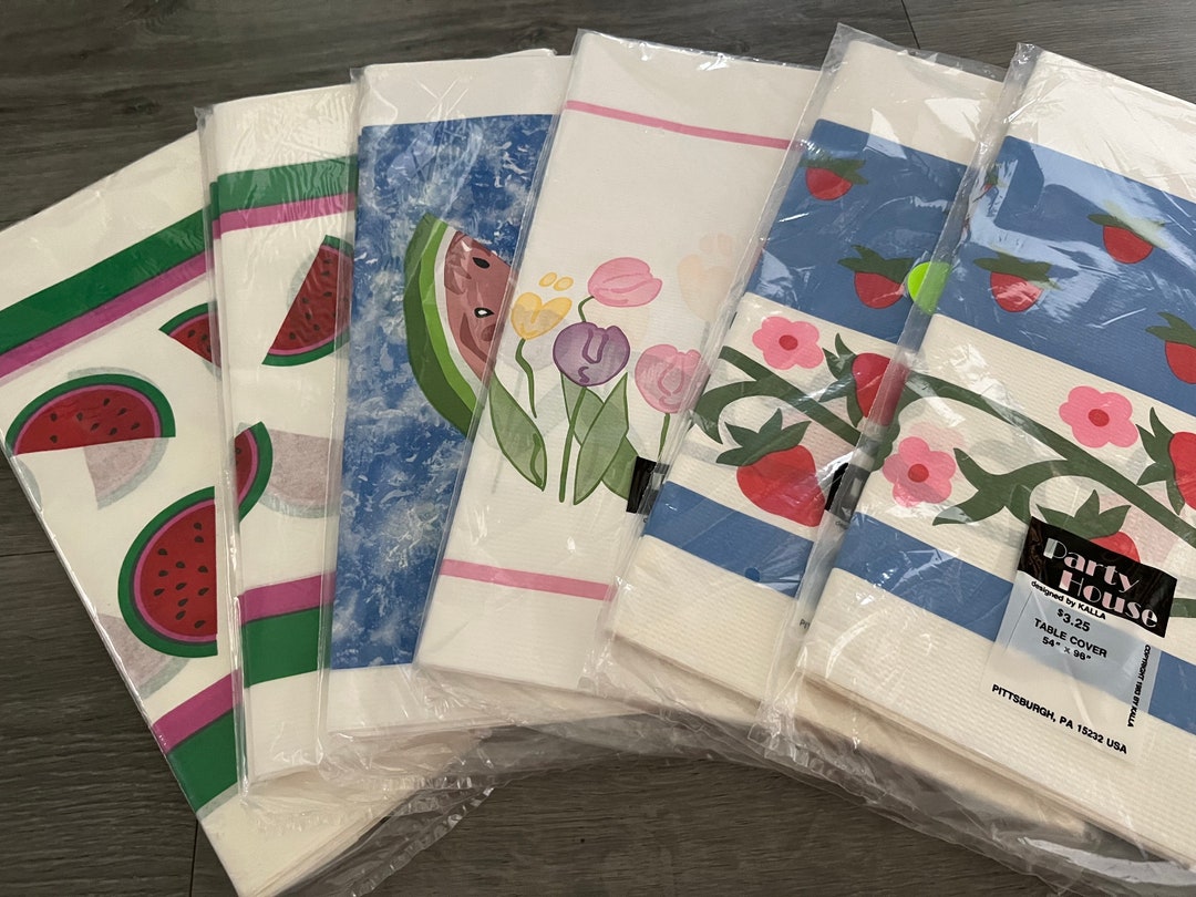 New Old Stock/ 1980s/ Paper/ Plastic/ Table Cloths/ Tulips/ Watermelon ...