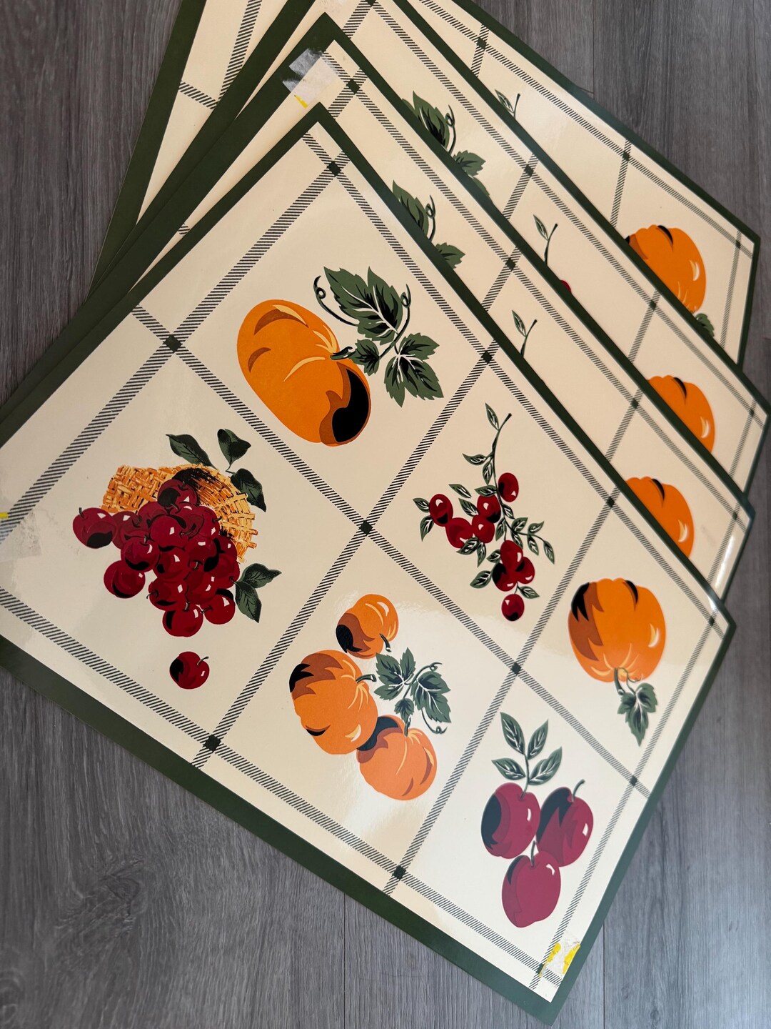 Vintage/ Set of 4/ Fruit/ Harvest/ Autumn Fest/ Kmart/ Vinyl/ Placemats ...