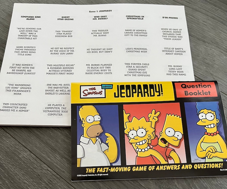 Vintage/ 2003/ Jeopardy/ the Simpsons Edition/ Game of Answers ...