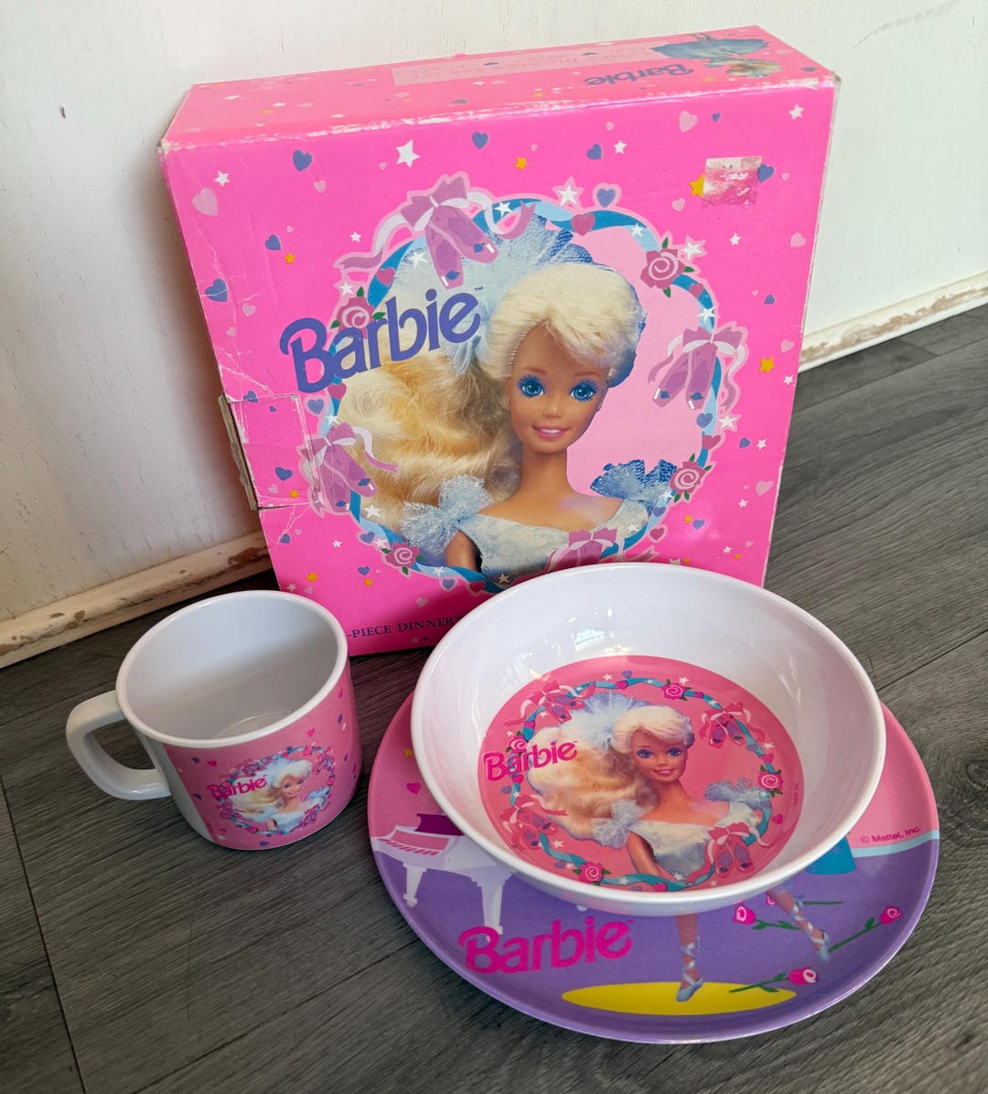 Vintage/ 1991/ Barbie/ 3 Piece/ Dinnerware Set/ Cup/ Bowl/ Plate ...