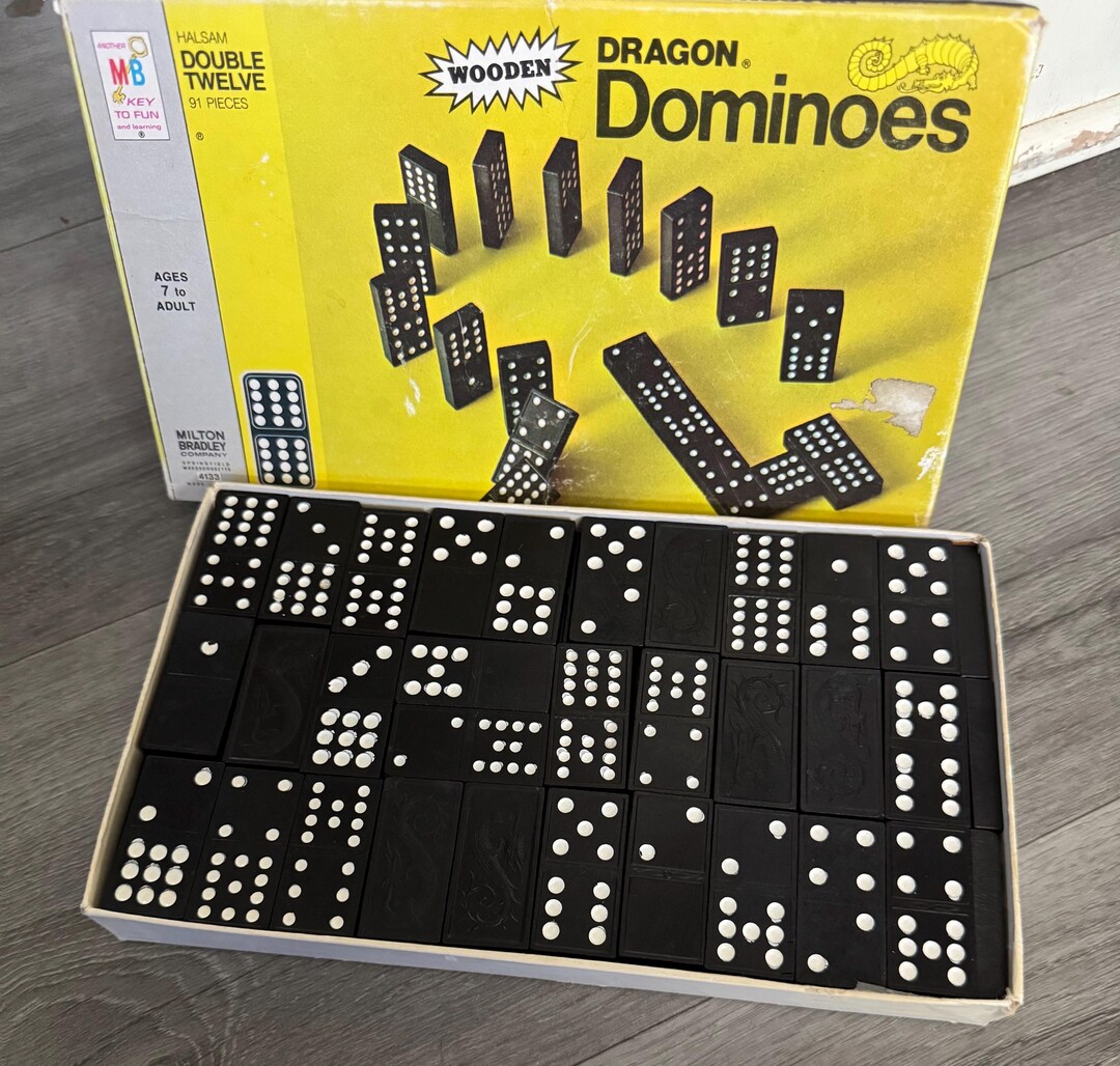 Vintage/ Double Twelve/ Wooden/ Dragon/ Dominoes/ Milton Bradley/ Good ...