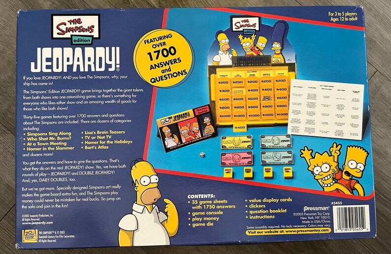 Vintage/ 2003/ Jeopardy/ the Simpsons Edition/ Game of Answers - Etsy