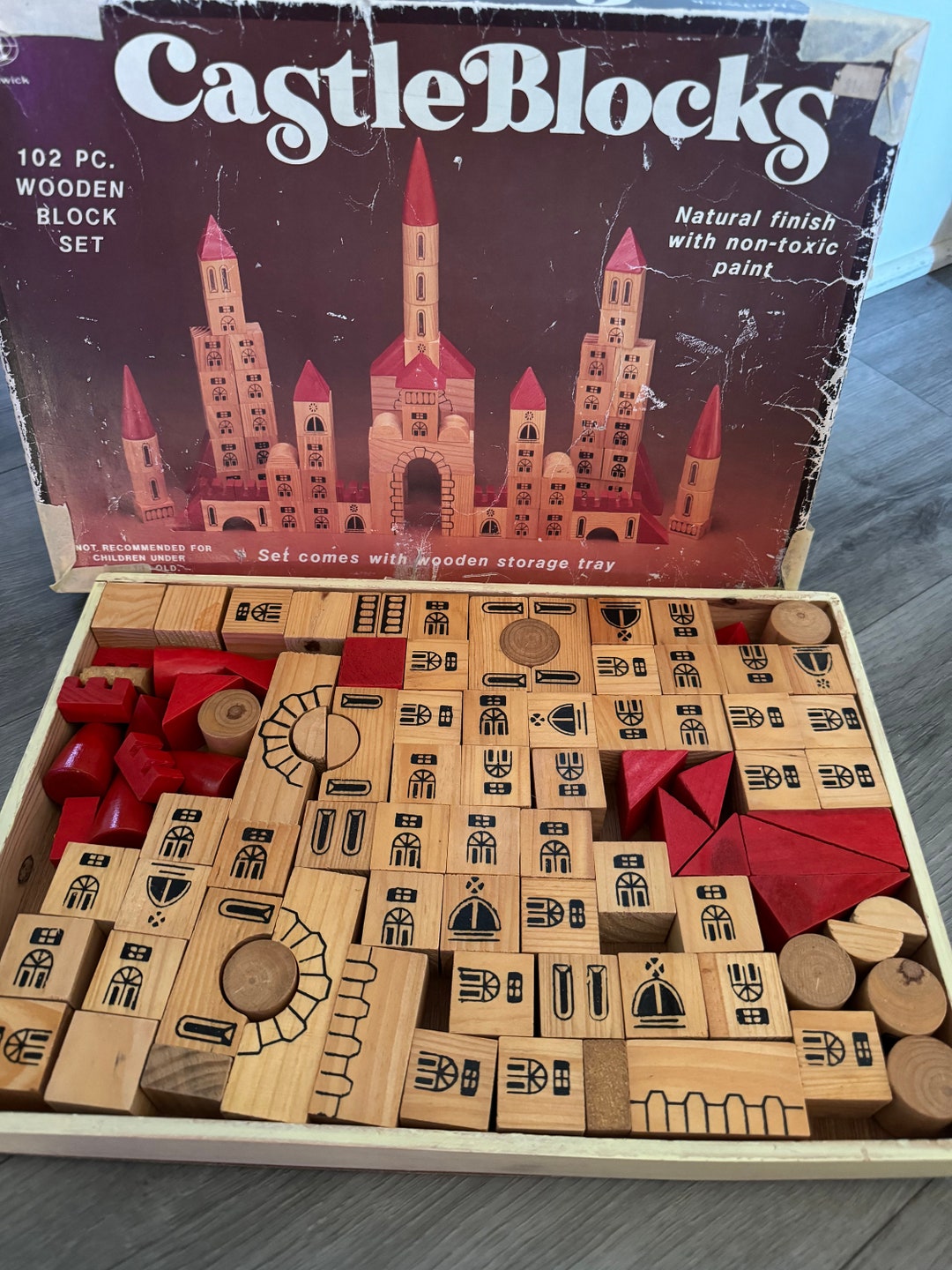 Vintage/ 1986/ Castle Blocks/ Wooden Block Set/ Chadwick/ Fair-good ...