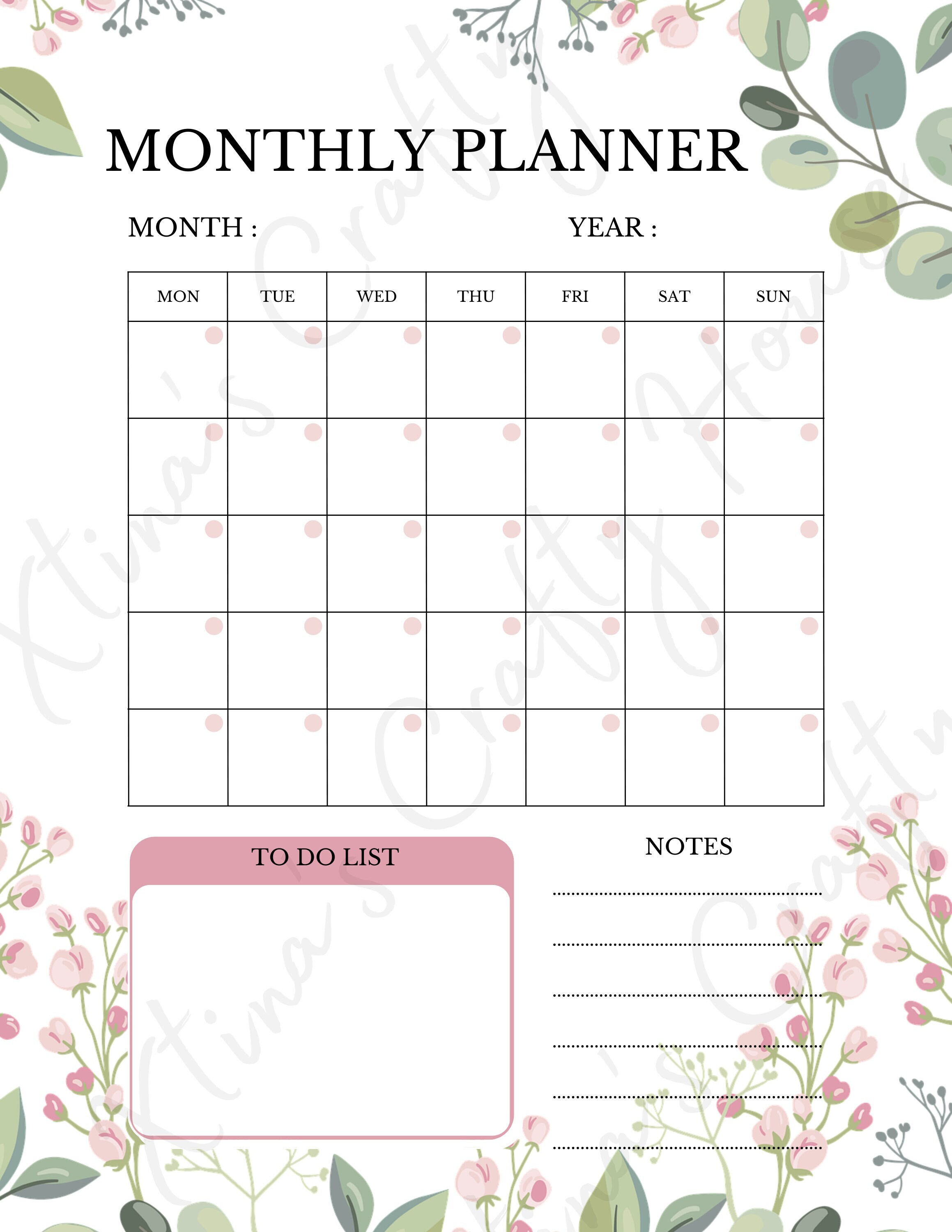 Printable Floral Monthly Planner - Etsy