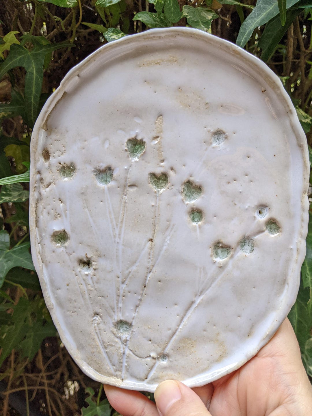 Irregular Ceramic Jewelry Plate With Botanical Imprint - Etsy