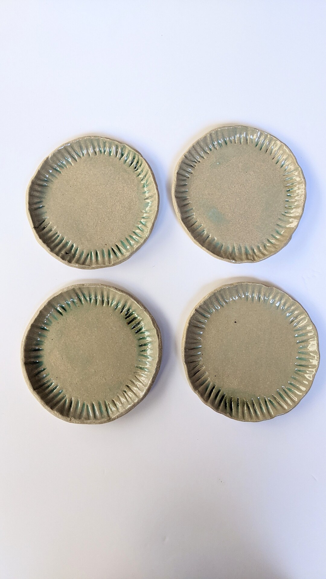 Set of 4 Handmade Rustic Green Plates 13-13.5 Cm - Etsy