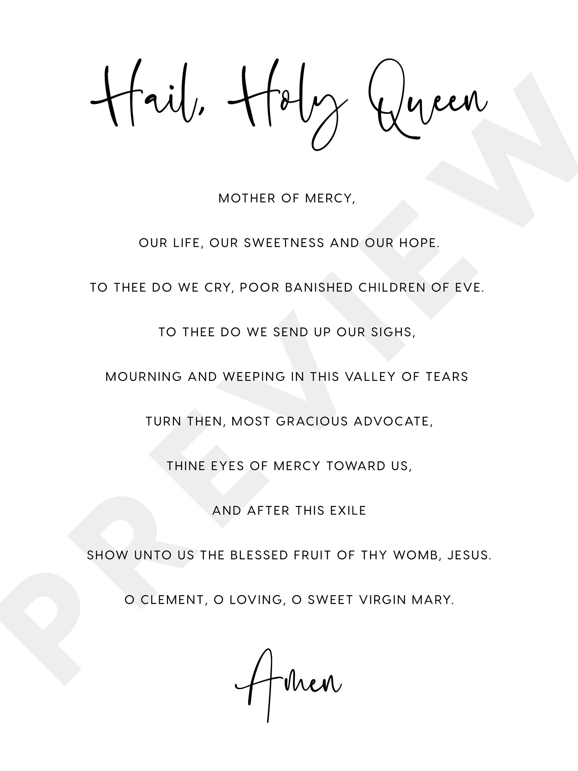Hail, Holy Queen Prayer Poster | Instant Download + Printable ...