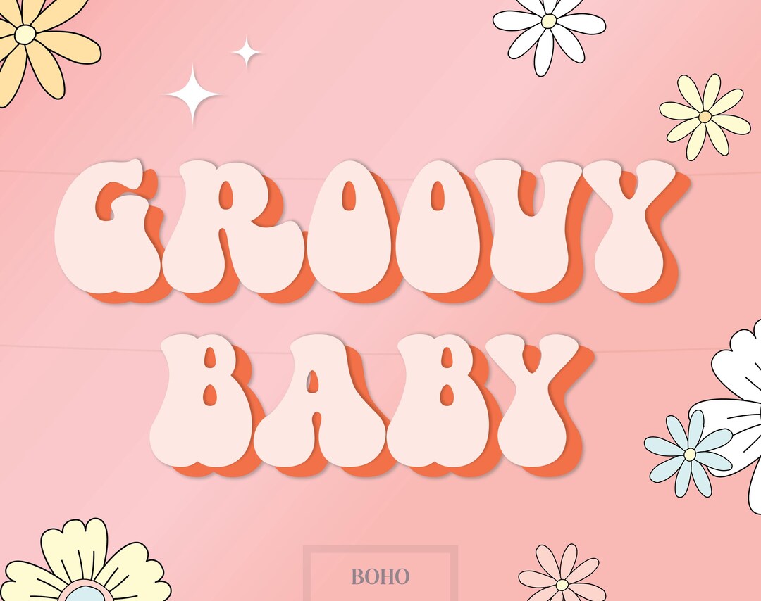 Large Groovy Baby Banner - Two-toned & Layered - Fun Retro, 70's, 80's ...